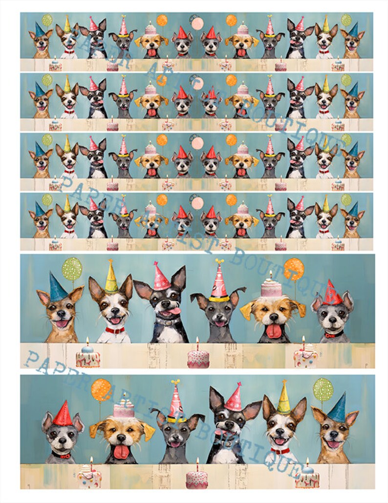 FIVE SHEETS Party Dogs Printable Collage Paper Washi Style Tape of Cute ...