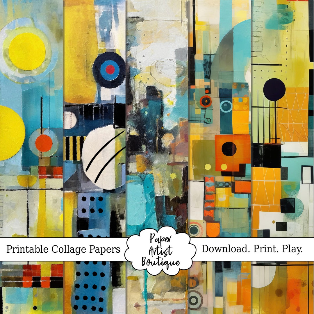 Collage Paper Pack 5 Sheets Printable Abstract Art for Scrapbooking ...