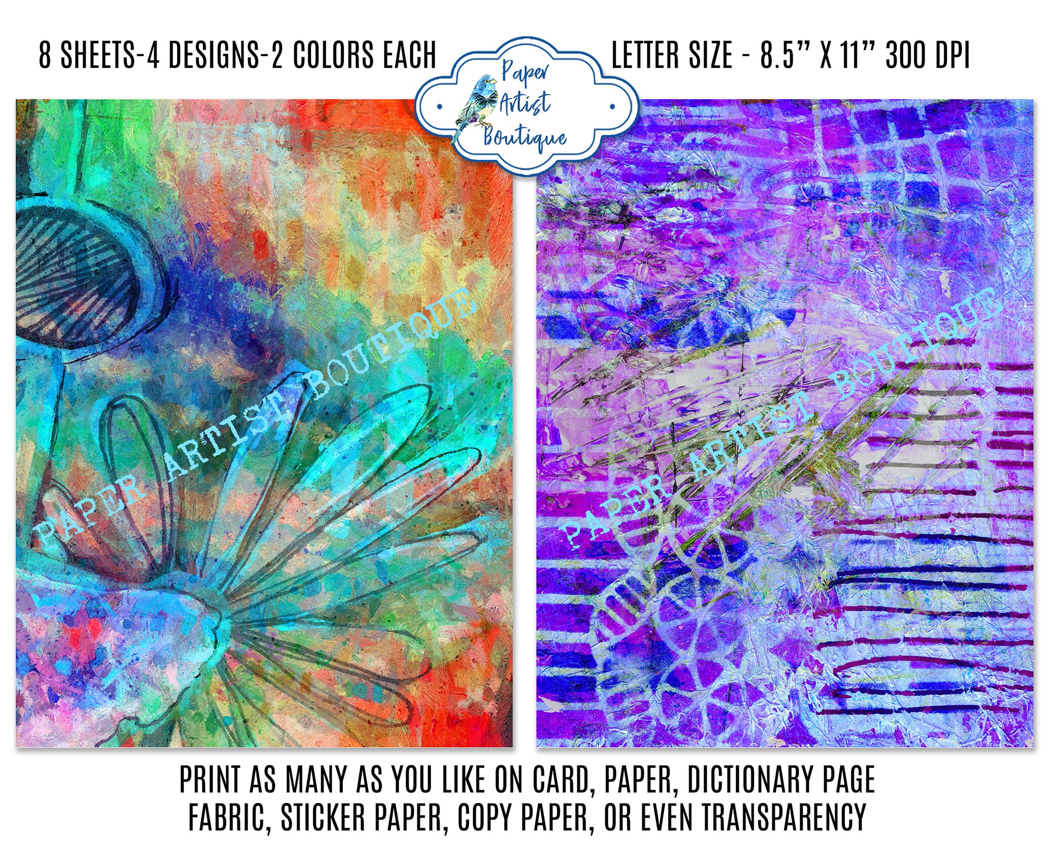 Printable Collage Paper Four Sheets for Scrapbooking Junk Journals ...