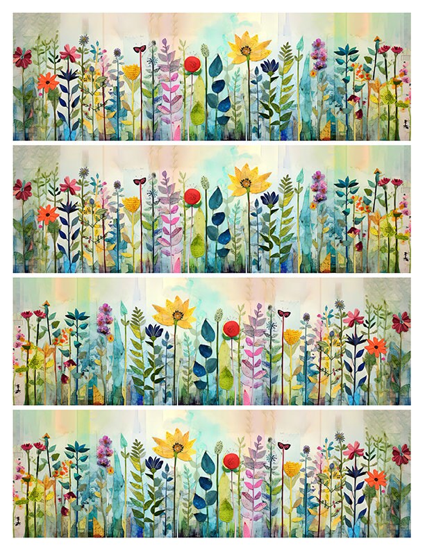 Field of Flowers Printable Collage Paper Strips, Fun Washi Style Tape ...