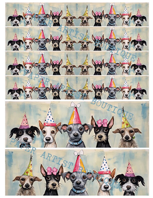 FIVE SHEETS Party Dogs Printable Collage Paper Washi Style Tape of Cute ...