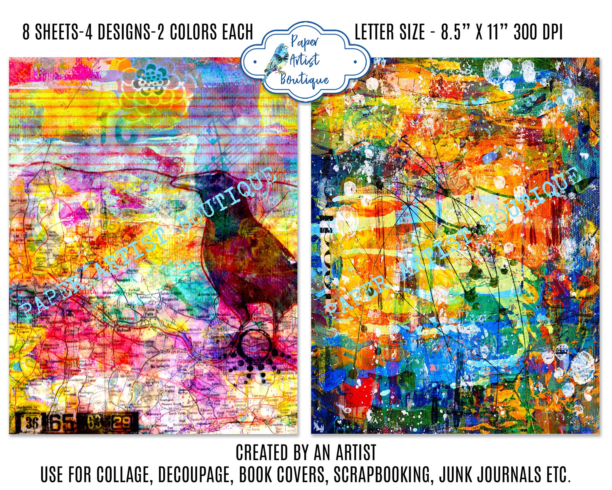 Printable Collage Paper Four Sheets for Scrapbooking Junk Journals ...