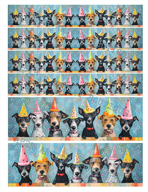 FIVE SHEETS Party Dogs Printable Collage Paper Washi Style Tape of Cute ...