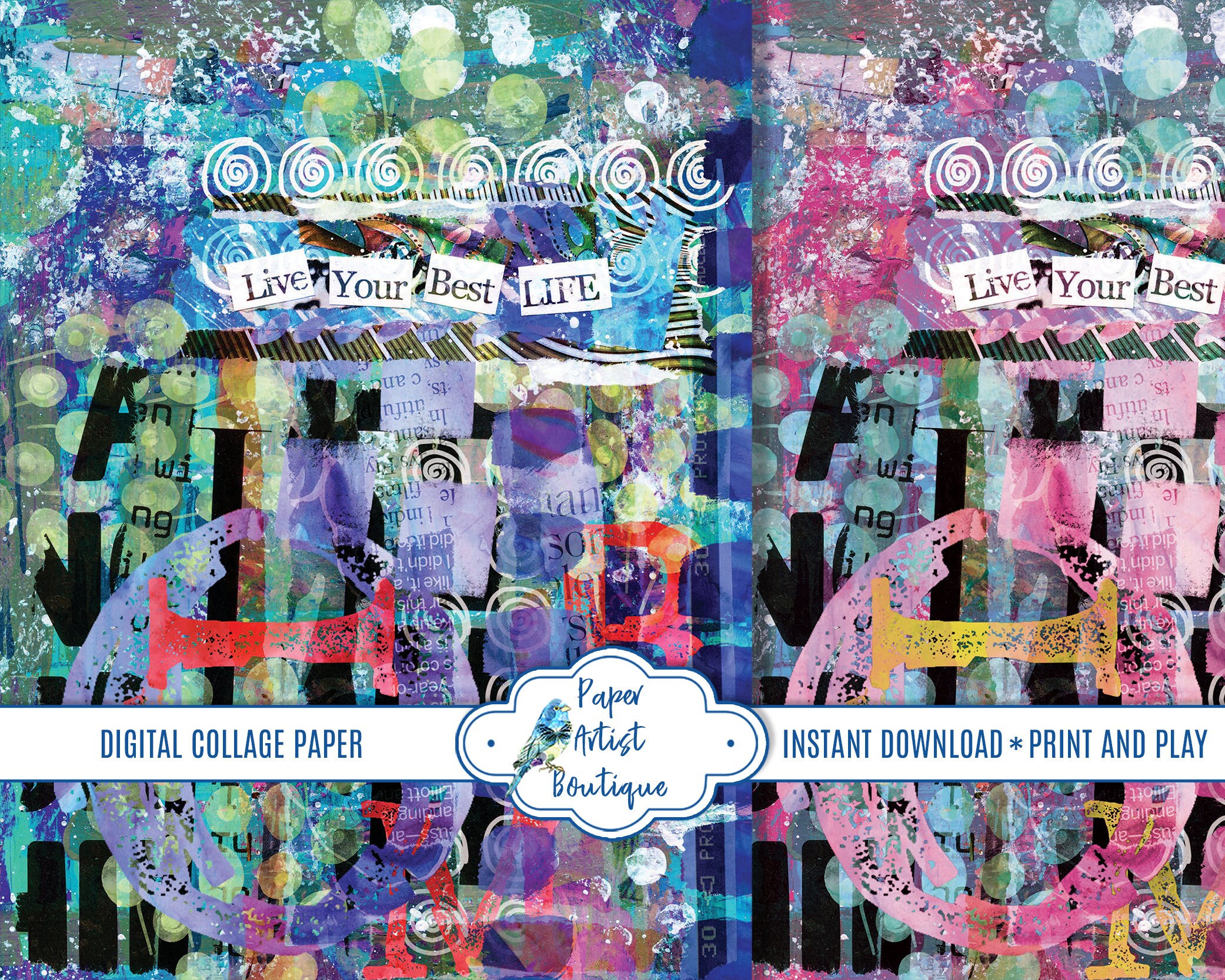 Artist Designed Printable Collage Paper for Scrapbooking Junk Journals ...