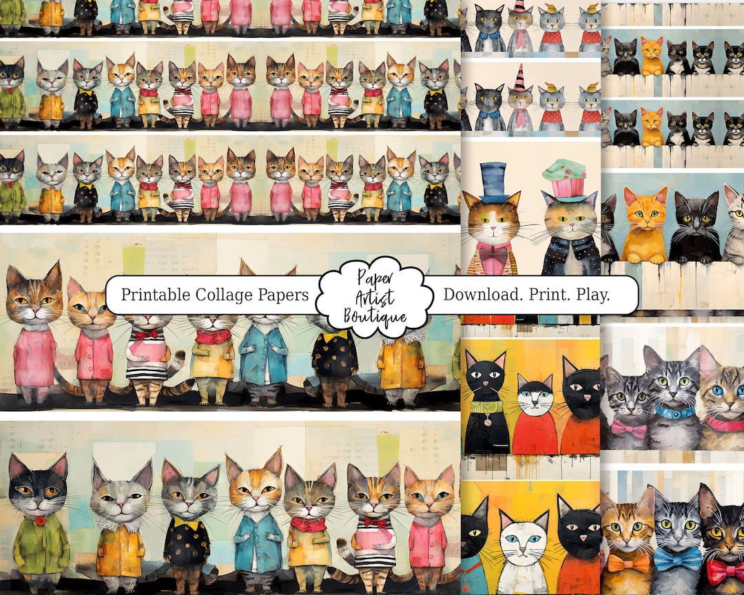 Cats & Kittens Printable Collage Paper Fun Washi Style Tape Set 2 - Etsy