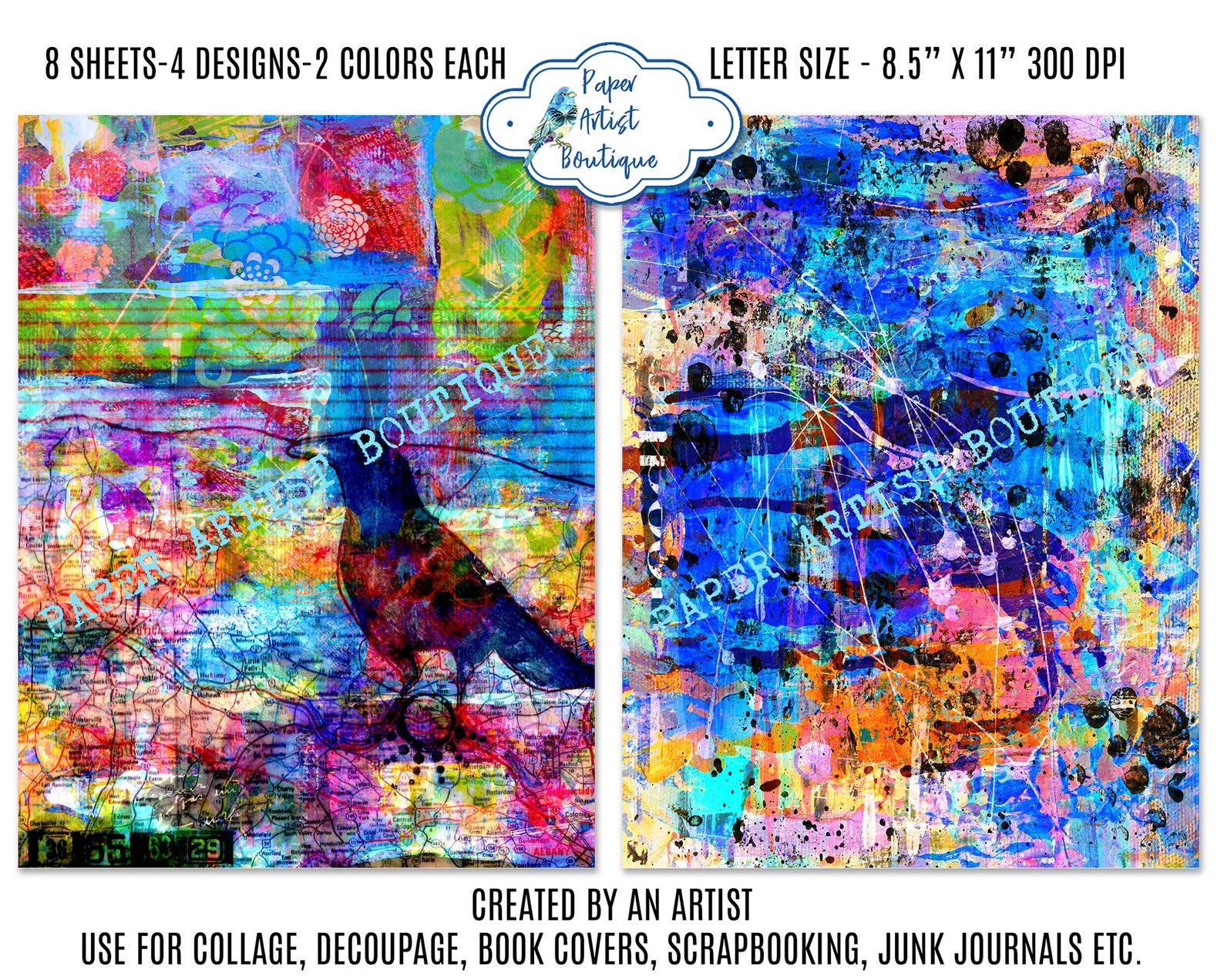 Printable Collage Paper Four Sheets for Scrapbooking Junk Journals ...
