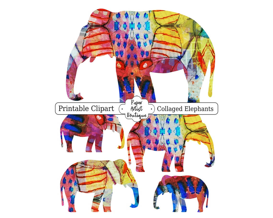 Printable Digital Clip Art Sheet Collaged Elephants for Scrapbooking ...
