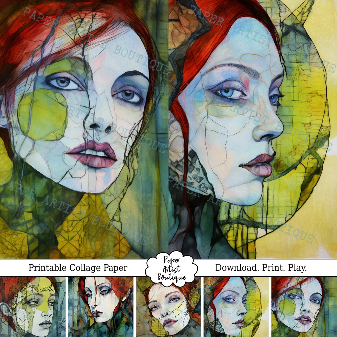 Strange Faces Collage Paper: Mixed-media Art, Scrapbooking (digital ...
