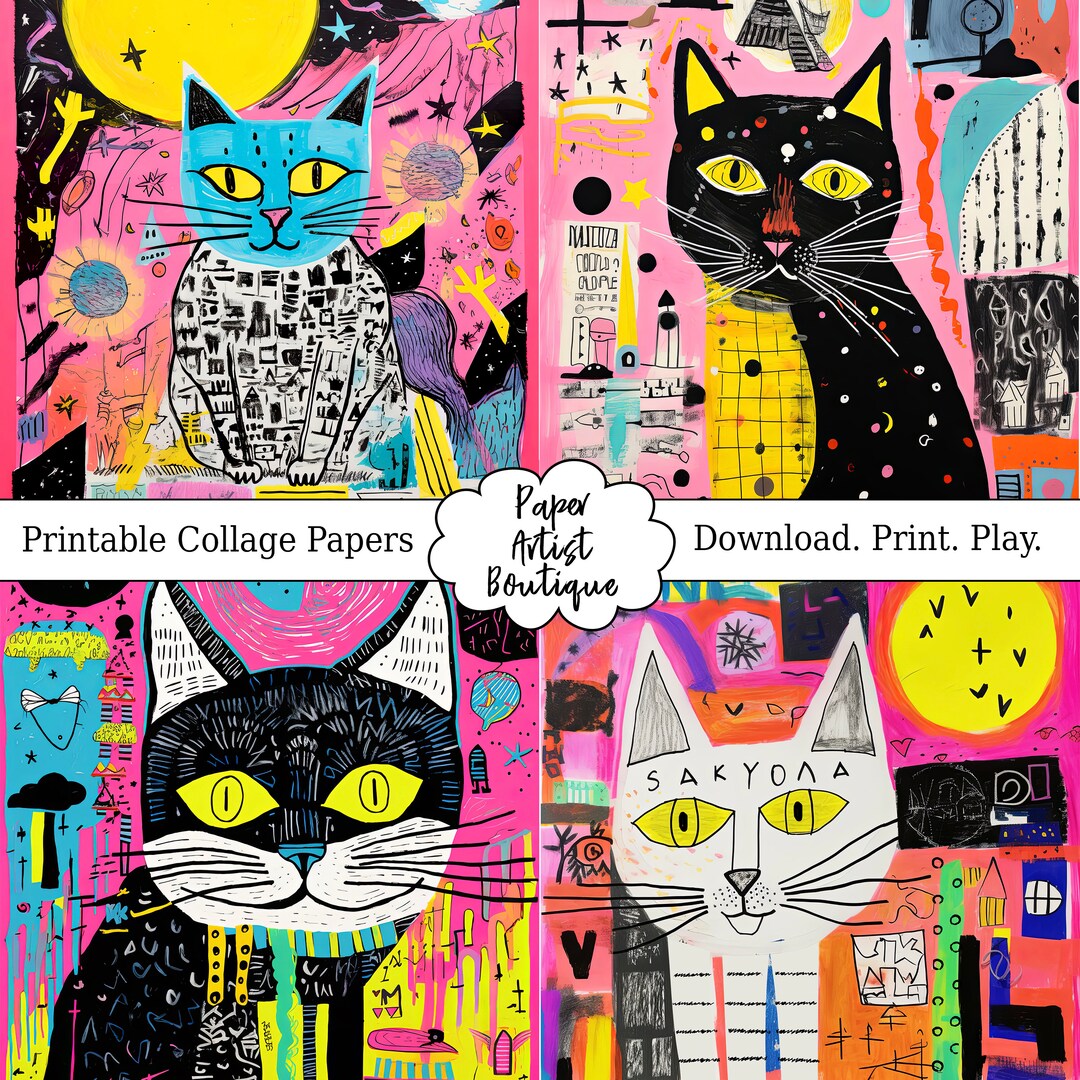 Dada Cats, FIVE Printable Weird Funky Pictures for Card Making ...