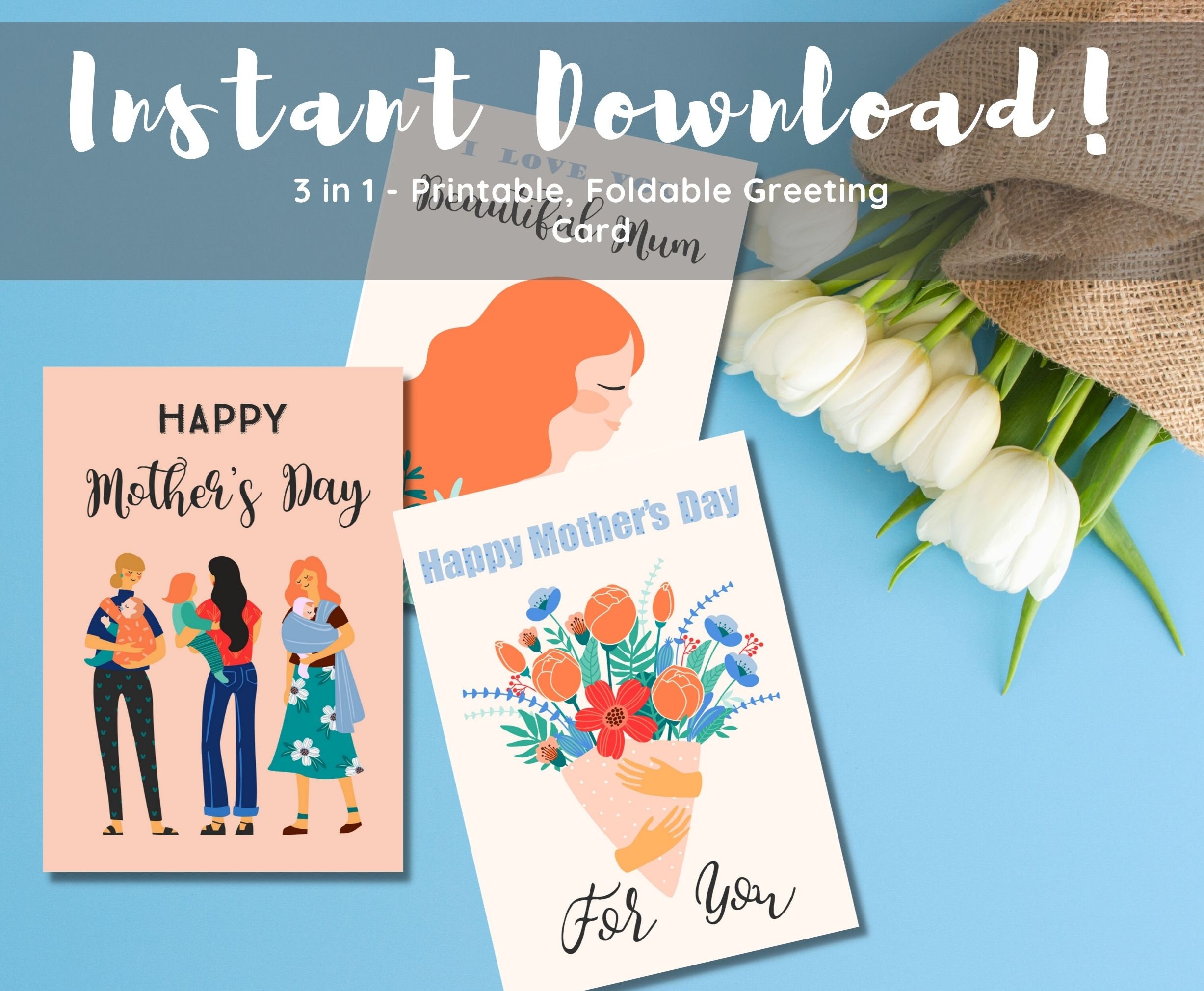 3-in-1 Bundle Printable Mothers Day Greeting Card, Instant Download ...