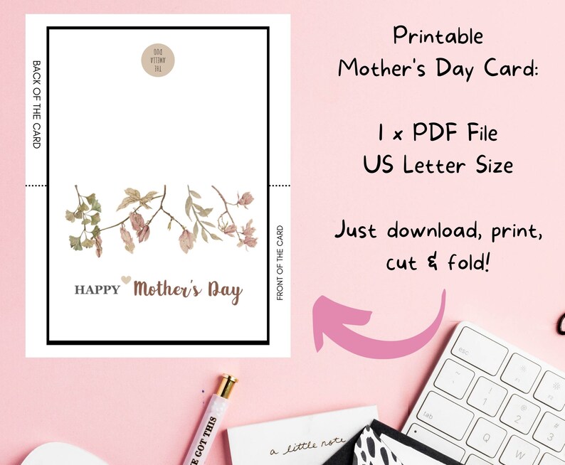 Printable Mothers Day Greeting Card, Instant Download 7x5inch Card ...