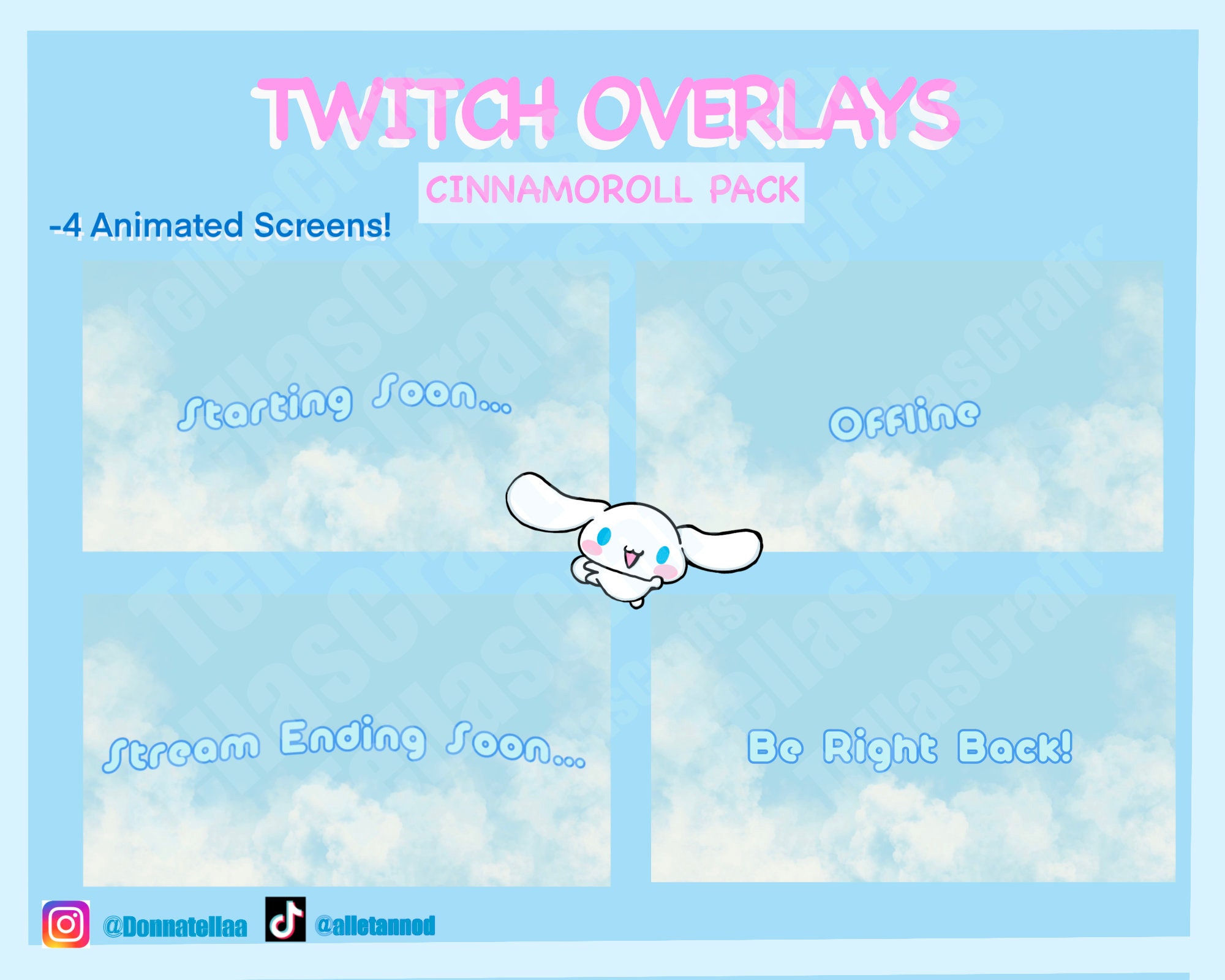 Mini Twitch Stream Pack Kawaii Cute Bunny Cloud Twitch OBS - Etsy