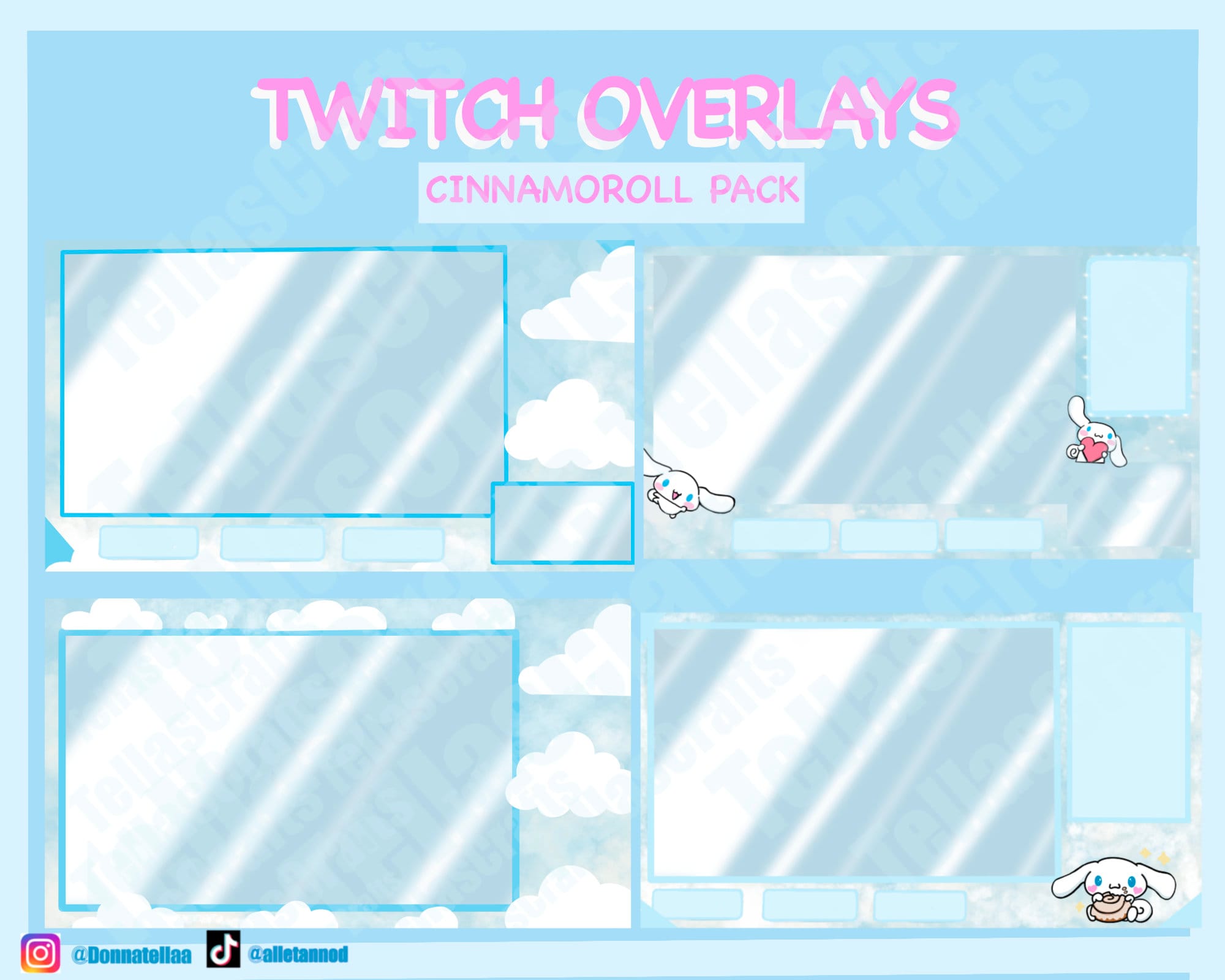 Full Twitch Stream Pack Kawaii Cute Bunny Cloud Twitch OBS Overlays ...