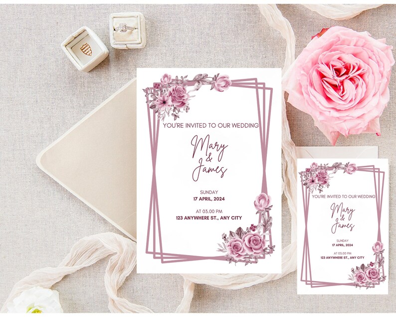 Modern Minimalist Wedding Invitation, Instant Download, Editable ...