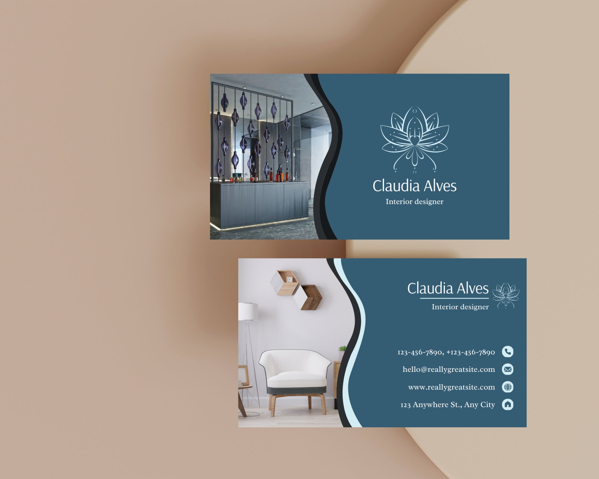 Interior Designer Business Card Template, Rounded, Minimalist, Editable ...