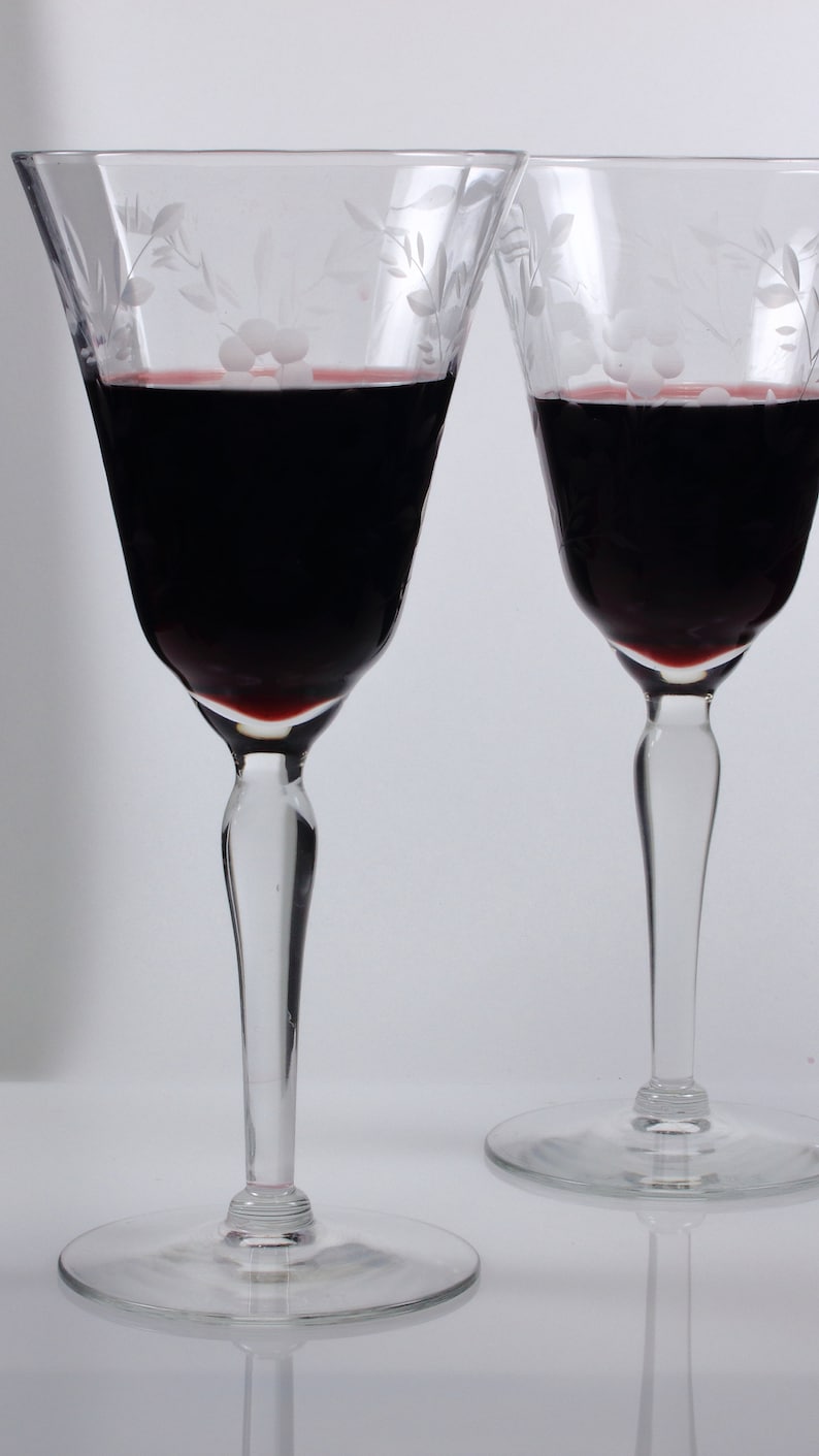 Pair of Vintage Cut Crystal Wine Goblets 7-1/2” Optic Gray Cut Crystal ...