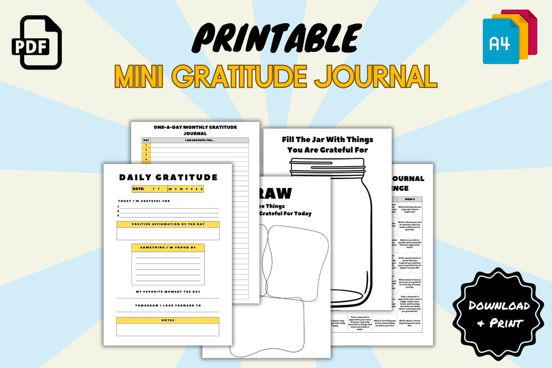 Mini Gratitude Journal Printable Pages, Gratitude Jar, Gratitude ...