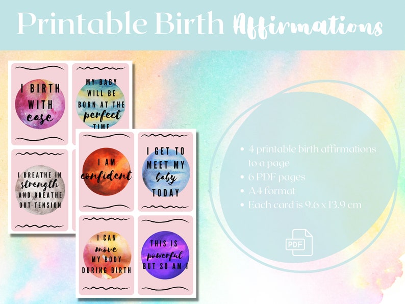 24 Printable Birth Affirmation Cards for Pregnancy Labour & - Etsy