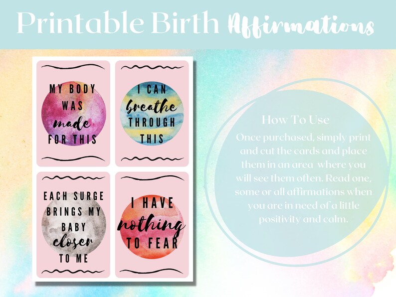 24 Printable Birth Affirmation Cards for Pregnancy Labour & - Etsy