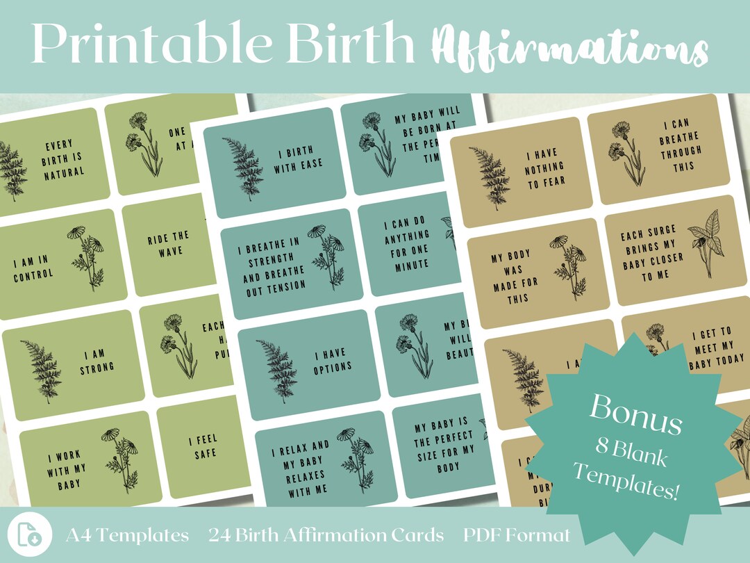 24 Printable Birth Affirmation Cards for Pregnancy, Labour & Delivery ...