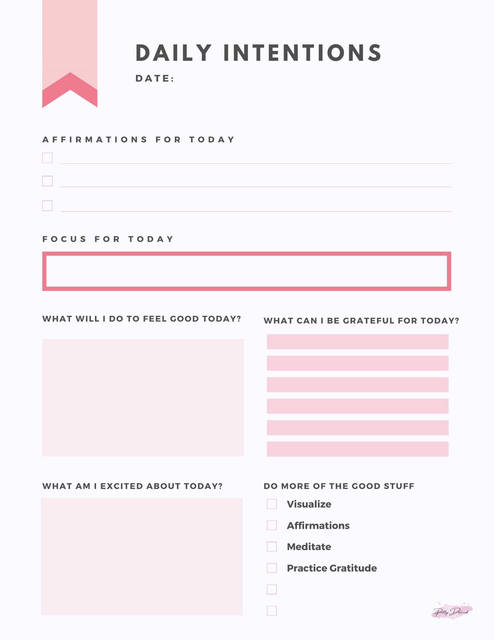 Printable Daily Intention Planning Sheet Law of Attraction Gratitude ...