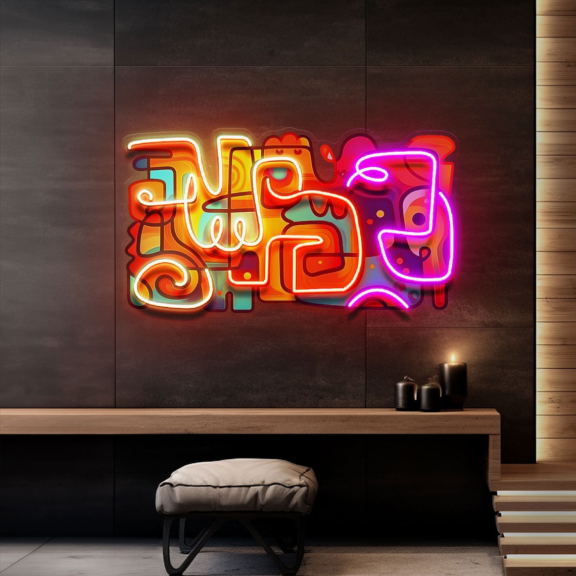 Neon Sign Colorful Scribble Abstract Art LED, Housewarming Gift, Wall ...