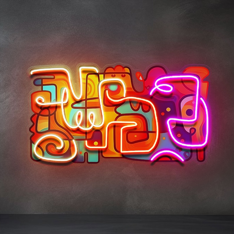 Neon Sign Colorful Scribble Abstract Art LED, Housewarming Gift, Wall ...