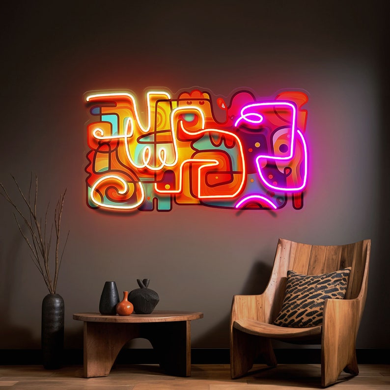 Neon Sign Colorful Scribble Abstract Art LED, Housewarming Gift, Wall ...