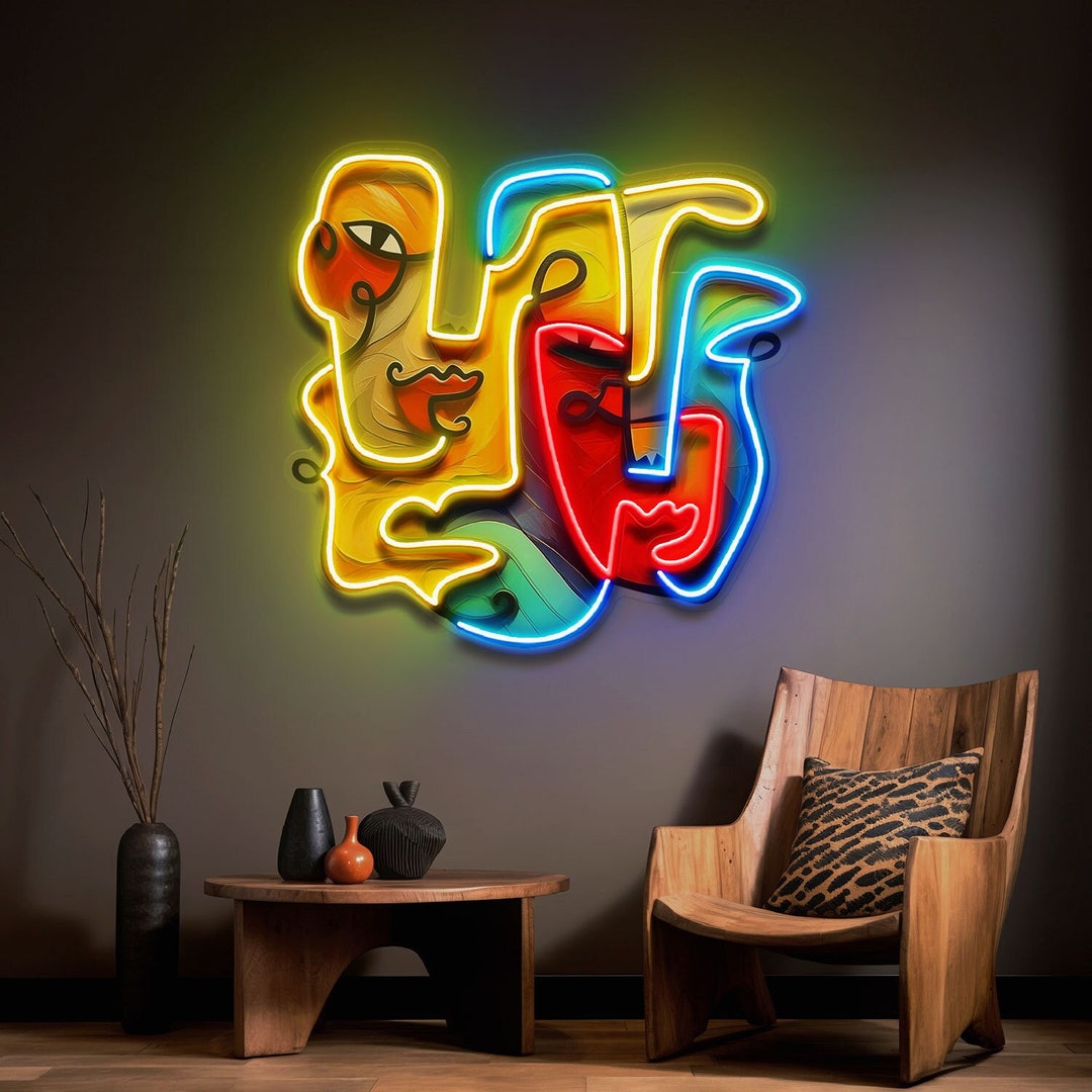 Two Quirky Faces Abstract Art LED Neon Sign Light | Abstract Neon Wall ...