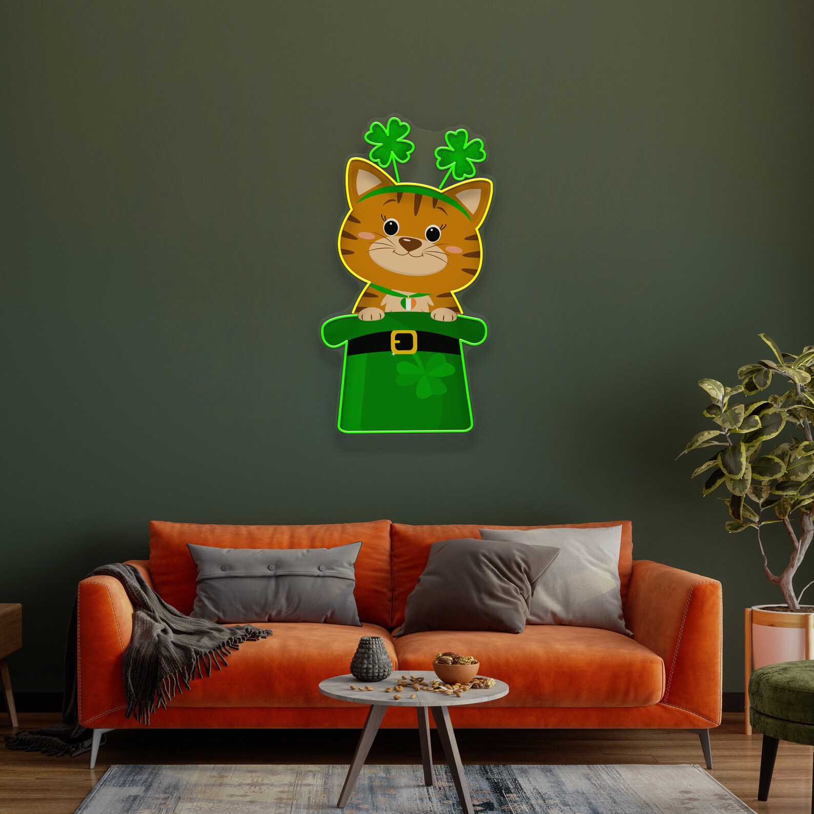 Cat Lucky Acrylic Artwork, Custom Neon Sign, Neon Sign Bedroom, St ...