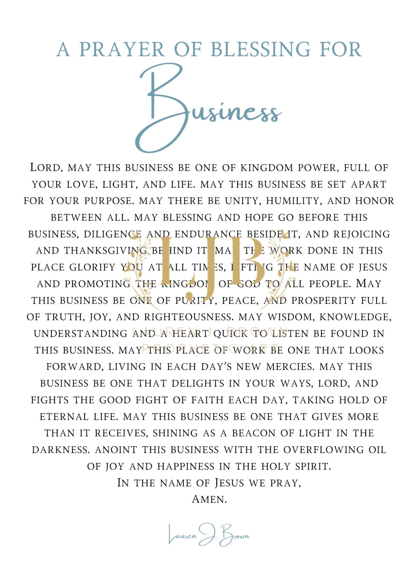 Prayer of Blessing for Business - Etsy