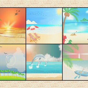Beach Scenery Digital Paper, Sand & Sea Background, Vacation Backdrop ...