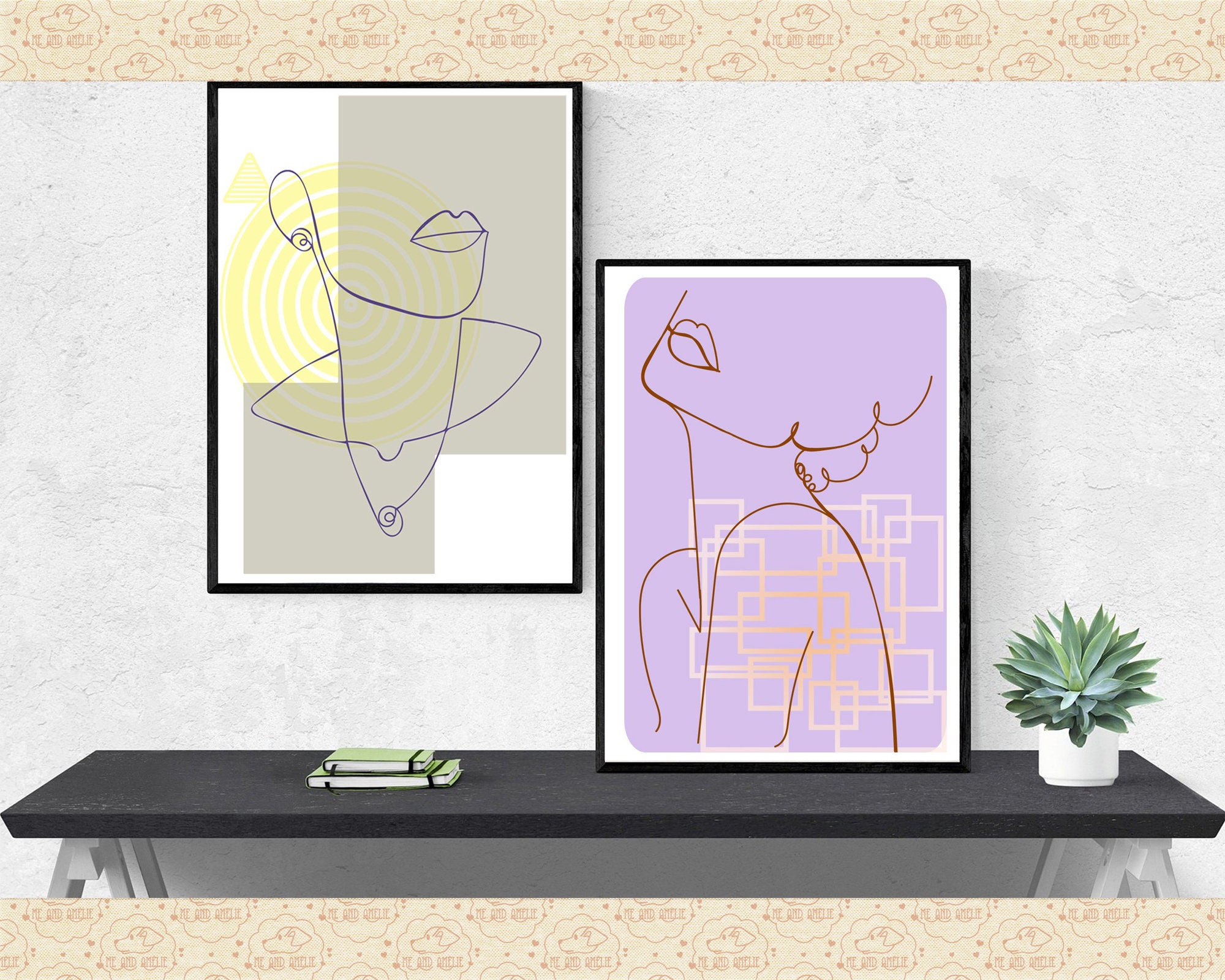 Monoline Faces and Abstract Art Shapes AI EPS (no Svg) and PNG, Colors ...