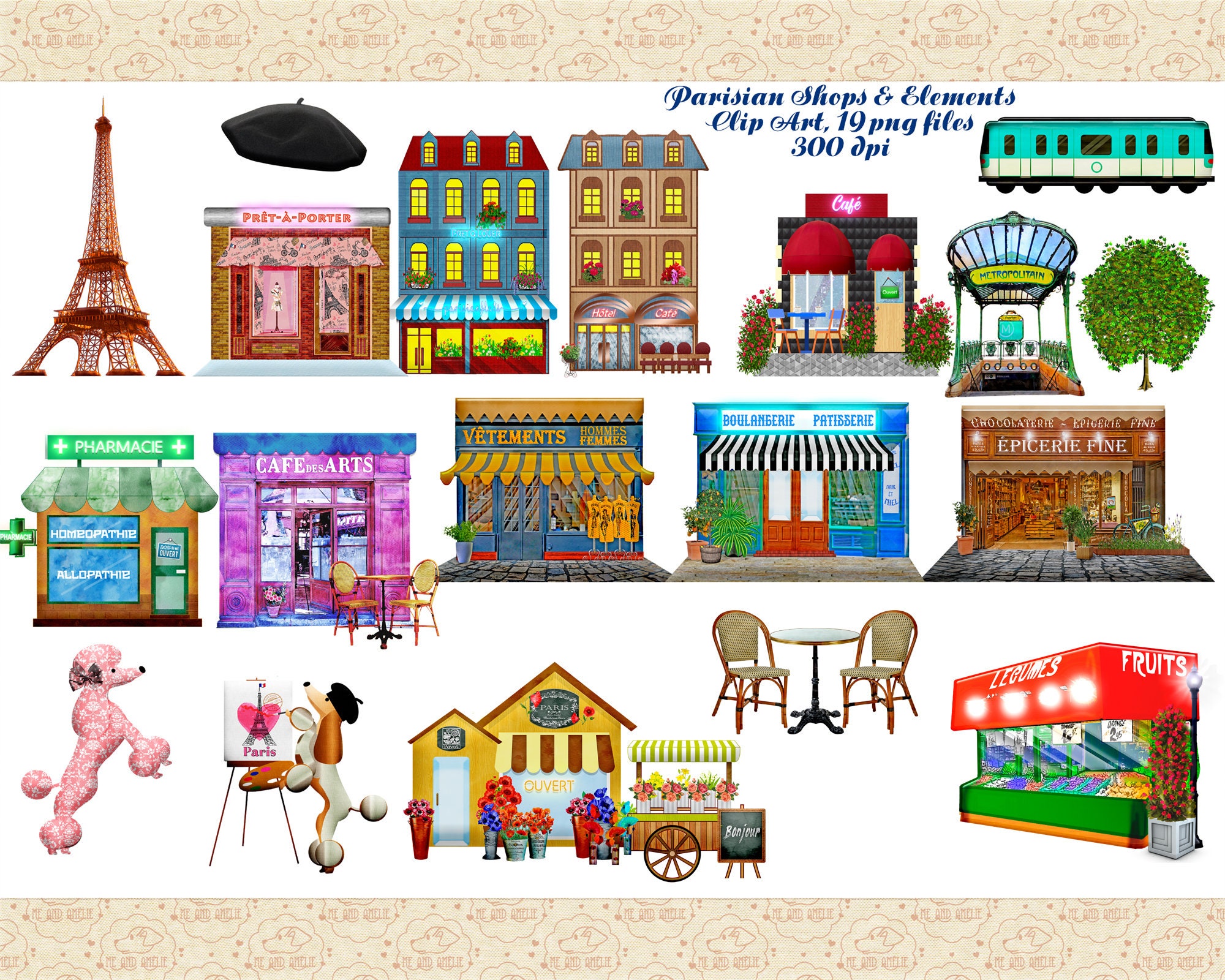 Parisian Shops & Elements Clip Art (some Watercolor) Paris Shops ...