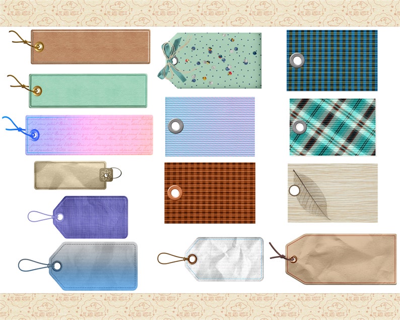 Scrapbooking Tags Clip Art, Crumpled Labels, Denim, Leather (PNG Files ...