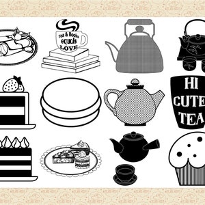 Tea Time Doodles Vector AI (not SVG) and PNG, High Tea Clipart, Stacked ...