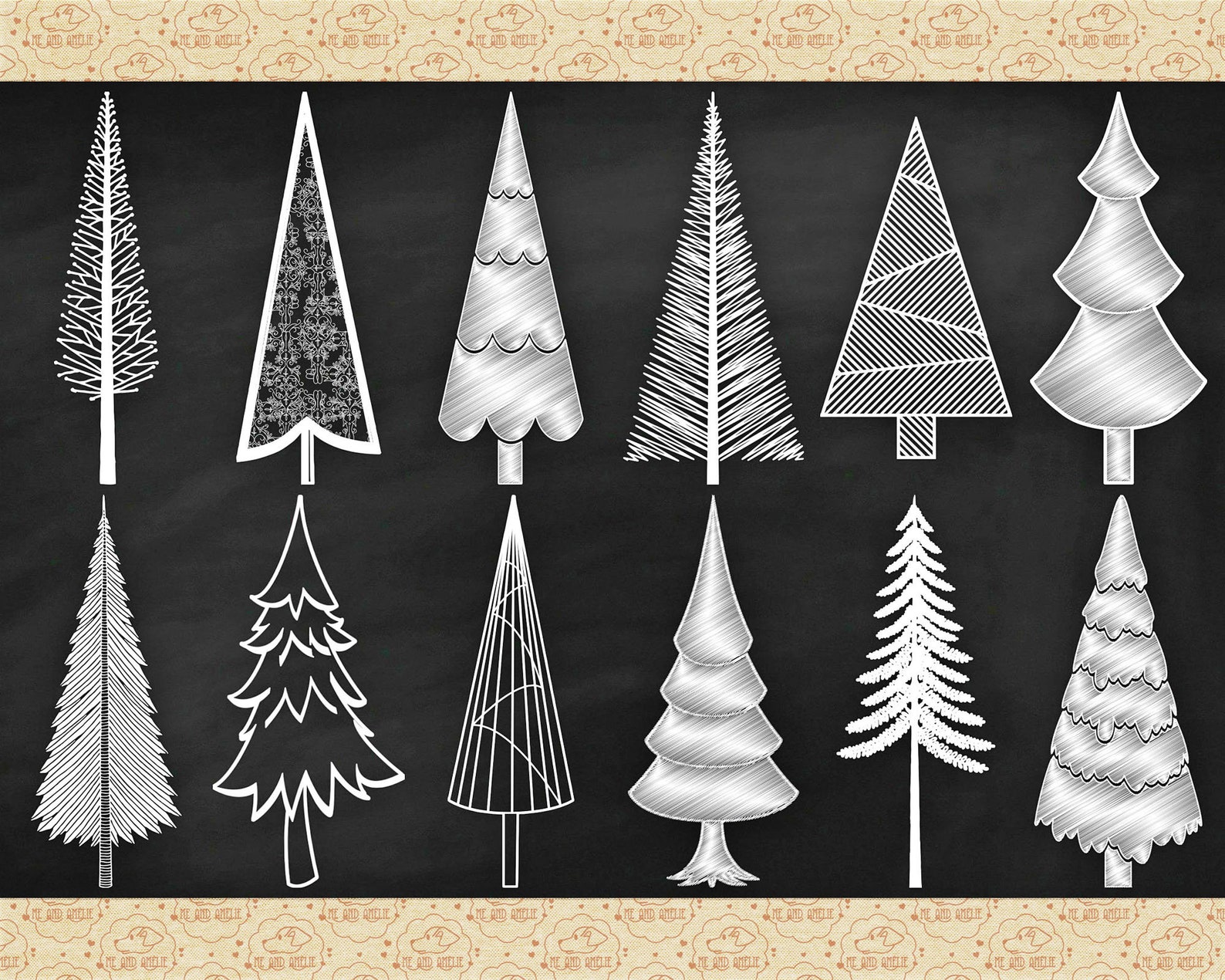 Chalk Christmas Trees & Foreground Winter Forest Chalkboard - Etsy