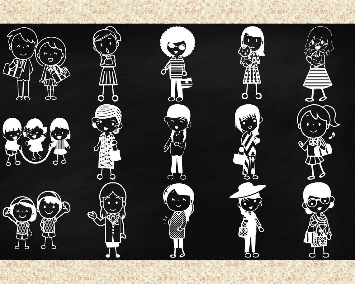 Chalk Stick Figures Clipart People Stick Figures Many Type - Etsy