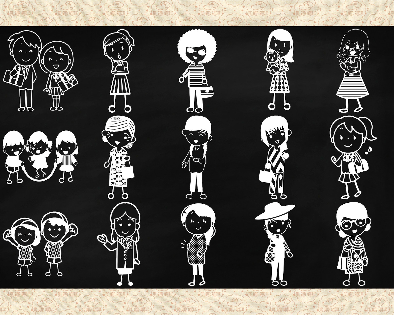 Chalk Stick Figures Clipart People Stick Figures Many Type - Etsy