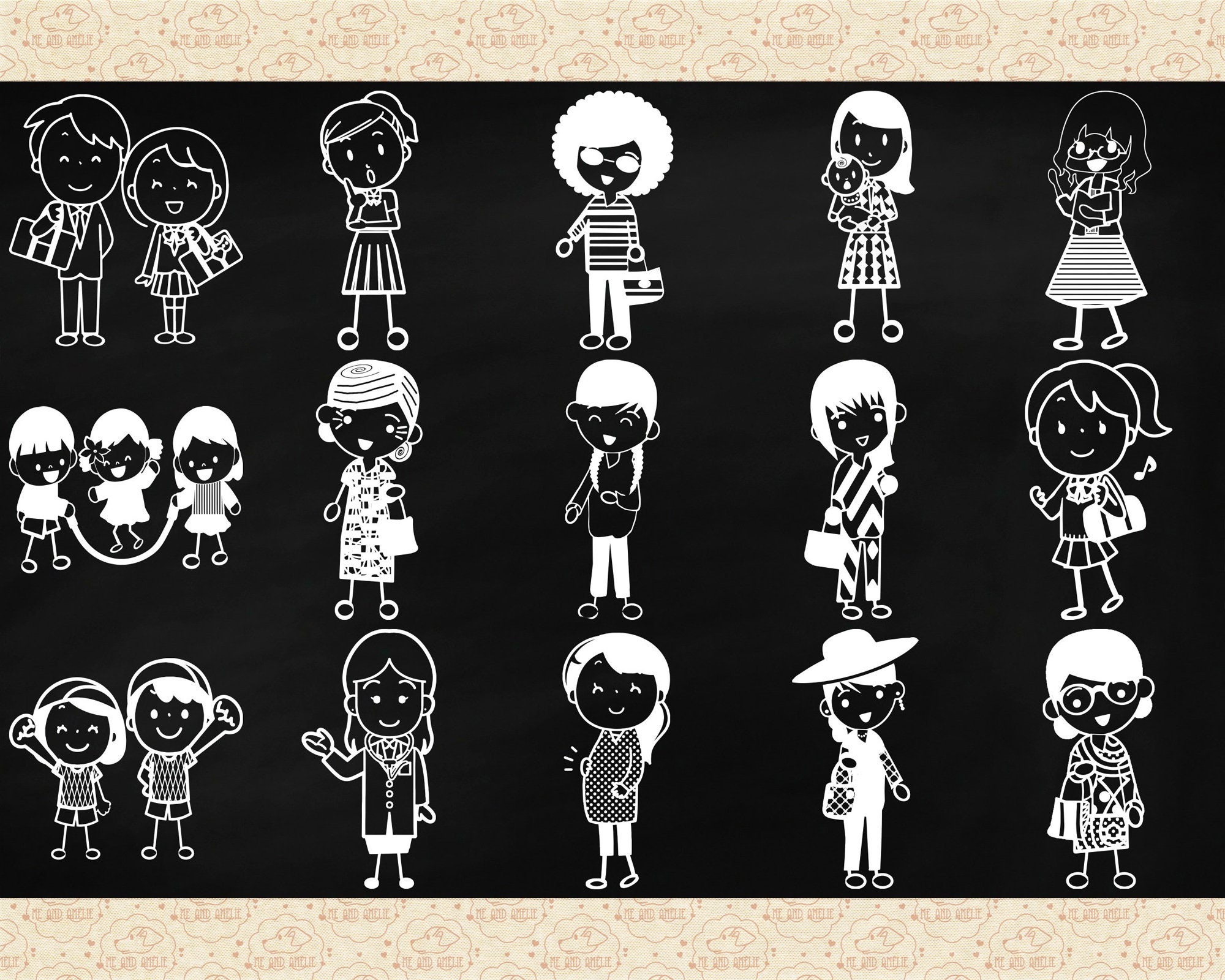 Chalk Stick Figures Clipart People Stick Figures Many Type - Etsy