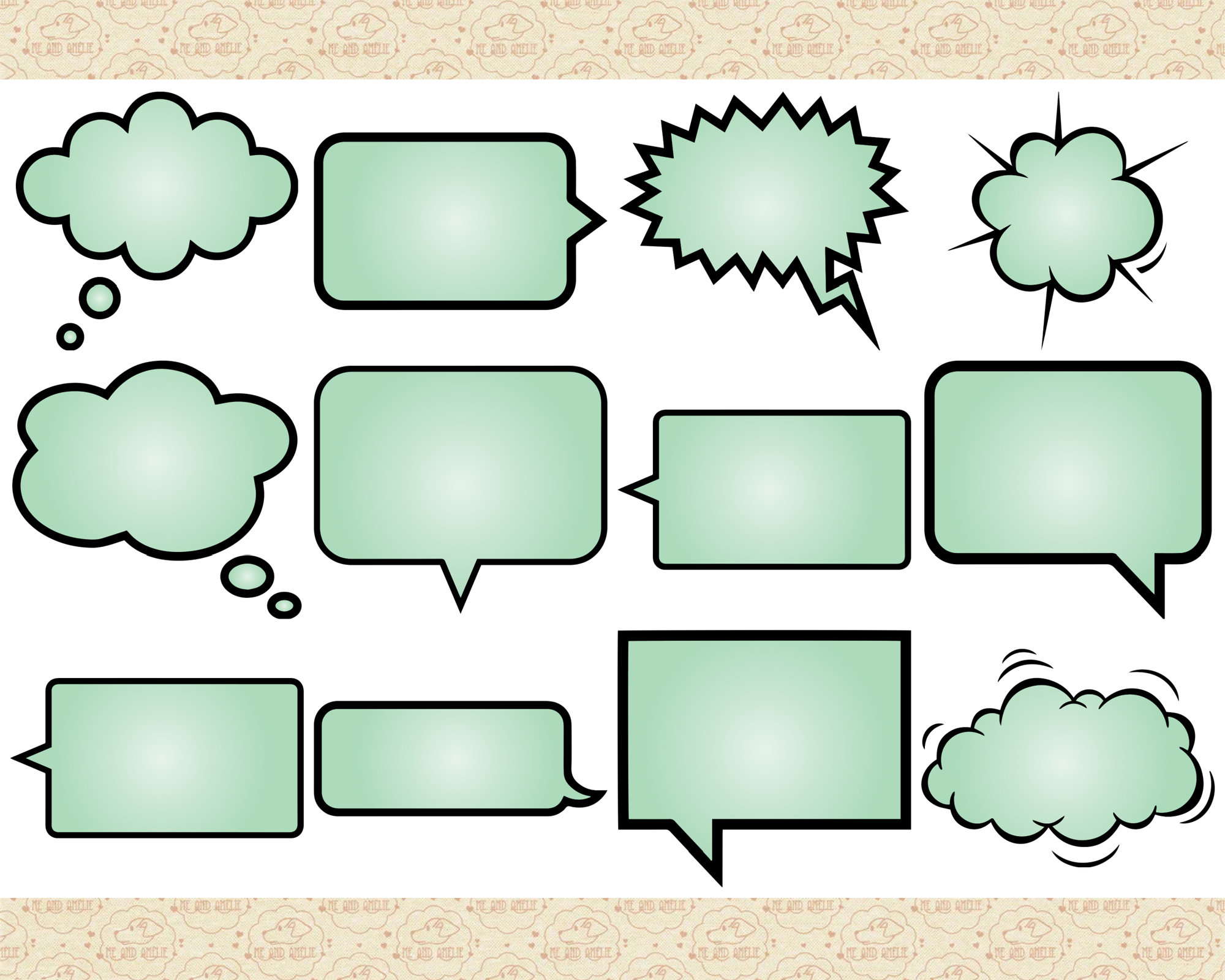 Green Comic Speech Bubbles - Ai, Eps, Png Files - 300 DPI Clipart - Etsy