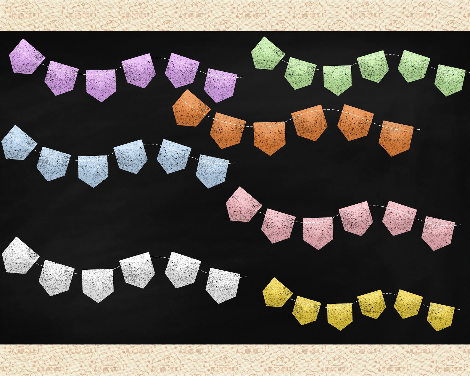 Chalk Colorful Bunting Clip Art Chalkboard Textures Chalk | Etsy