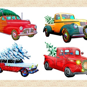 Watercolor Christmas Vehicles Clip Art, Retro Christmas, Christmas Car ...