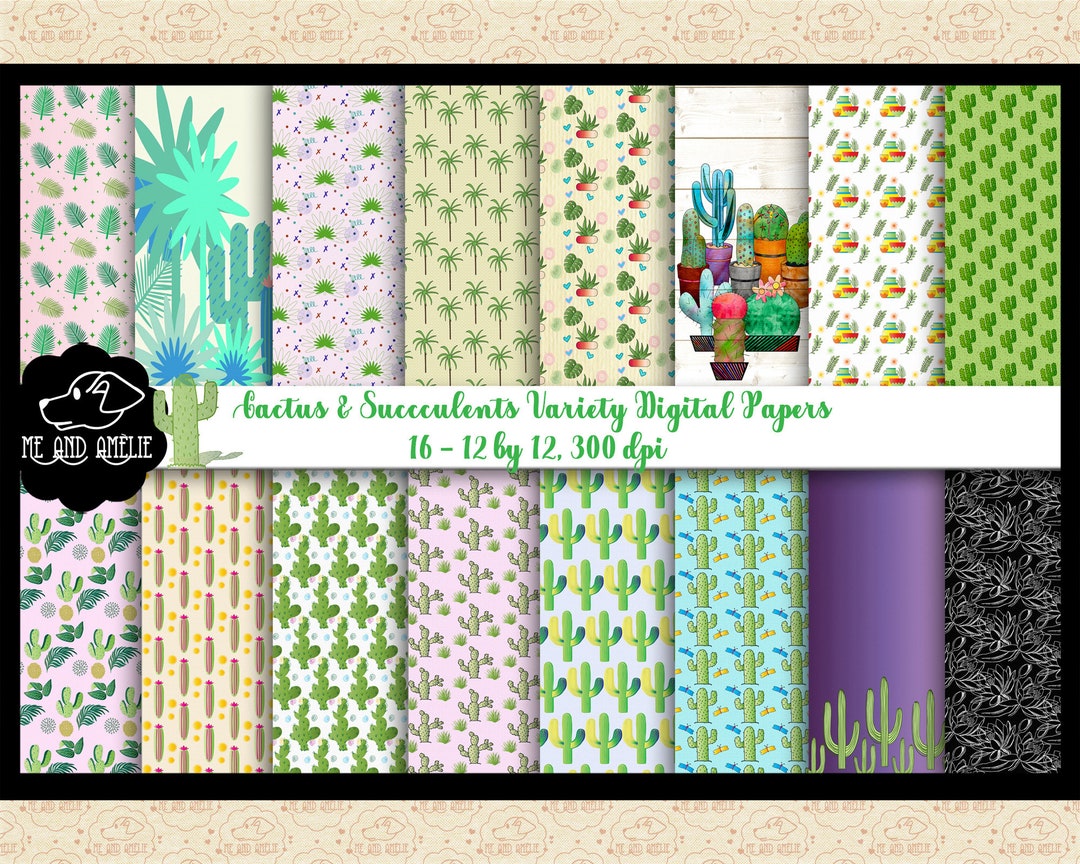 Cactus Variety Digital Paper, Cactus Patterns, Cactus on Wood ...