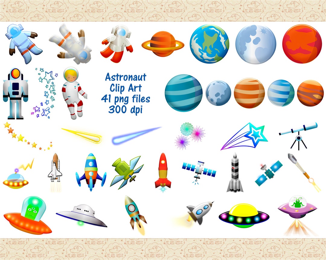 Astronaut Clip Art, Planet Clipart, Rockets, UFO Flying Saucers, Stars ...