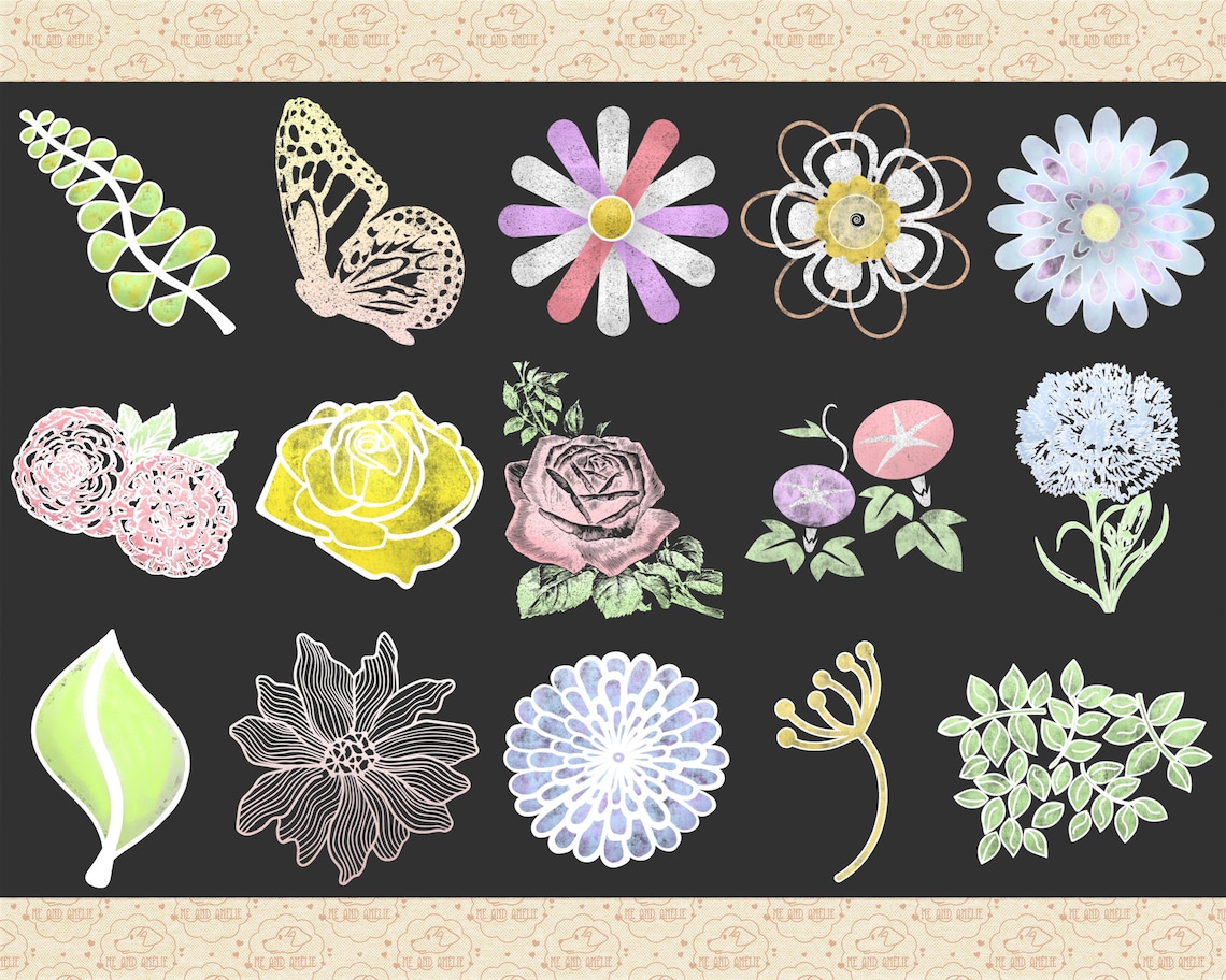 Chalkboard Colorful Floral Clip Artchalk Flowers - Etsy