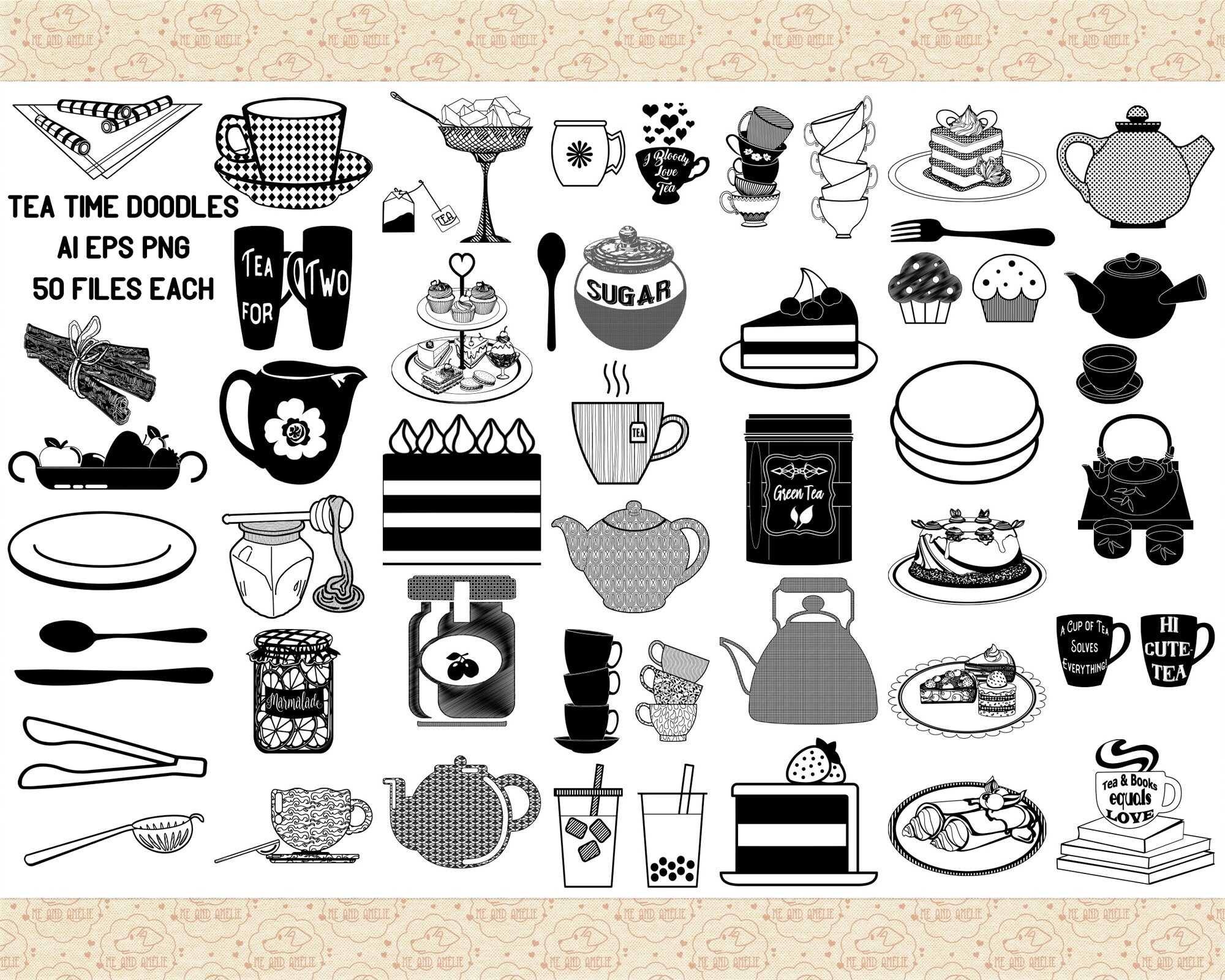 Tea Party Clipart Black And White