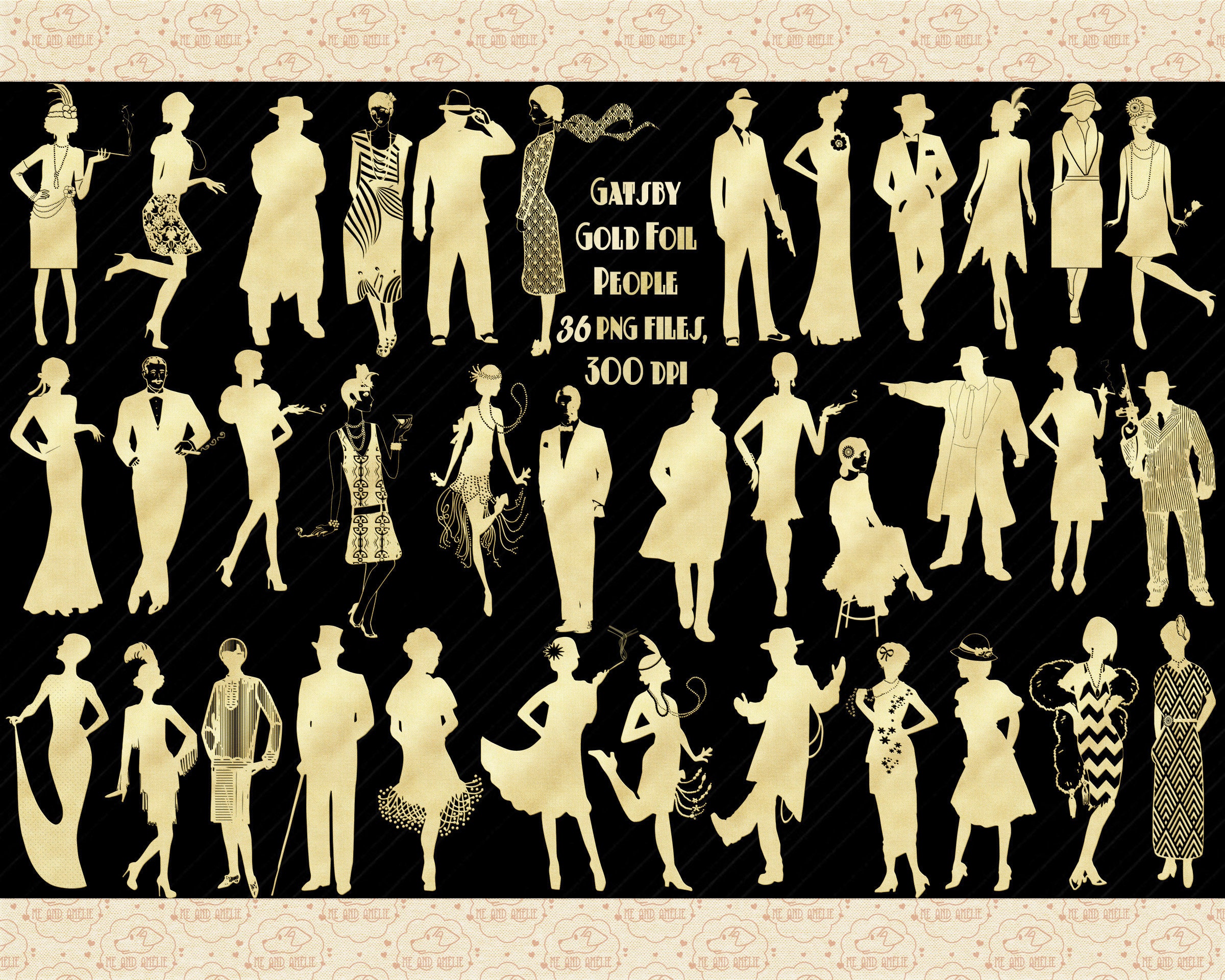 Gold Foil Gatsby Style Flappers Mobster and Gangster Clipart - Etsy