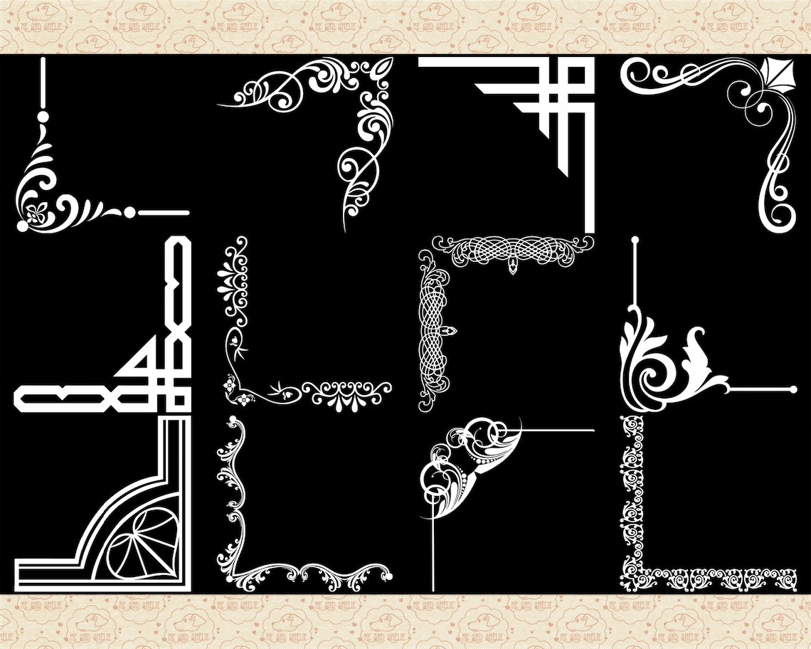 Chalk Corners Clipart Blackboard Overlays Ornamental Corner | Etsy