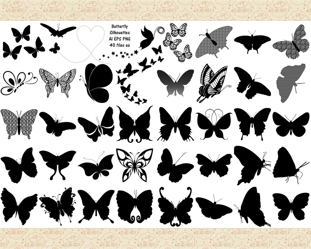 Butterfly Silhouettes AI and EPS Vector and Png, (no SVG Files ...